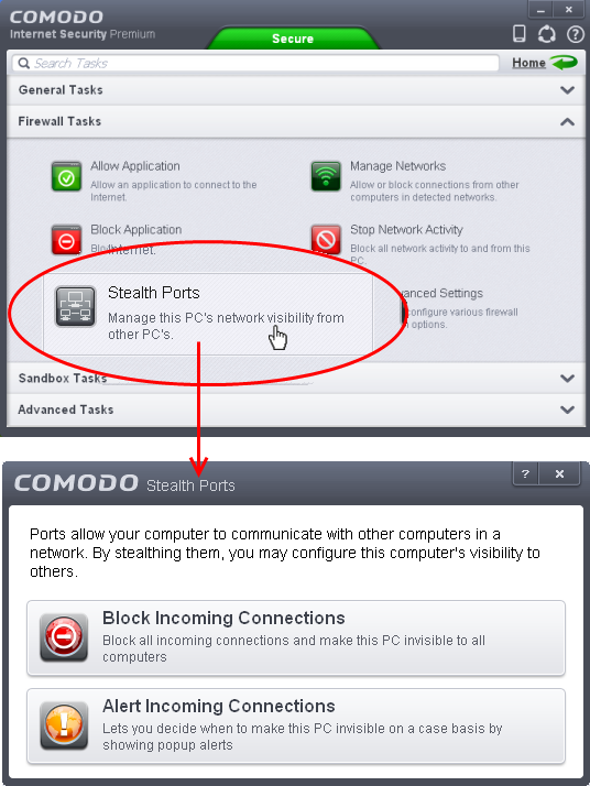 Hide PC Ports using Stealth Ports Wizard | Internet Security v7.0| COMODO
